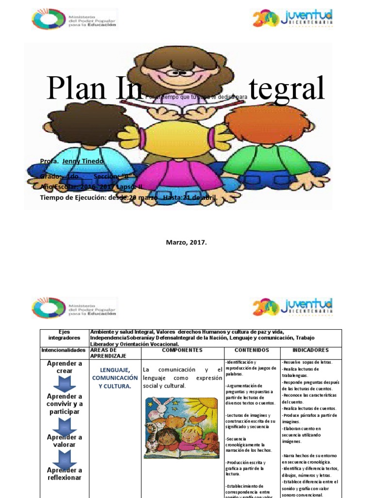 Plan Integral 2016-17. 1º b. Profa Jenny | PDF