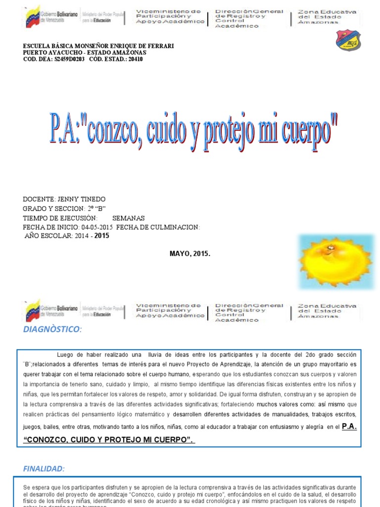P.A Conozco, Cuido y Protejo Mi Cuerpo | PDF | Aprendizaje | Evaluación