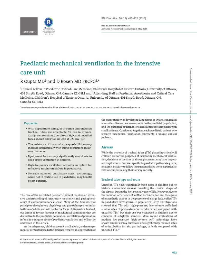 An Introduction To Mechanical Ventilation In The Intensive Care Unit ...