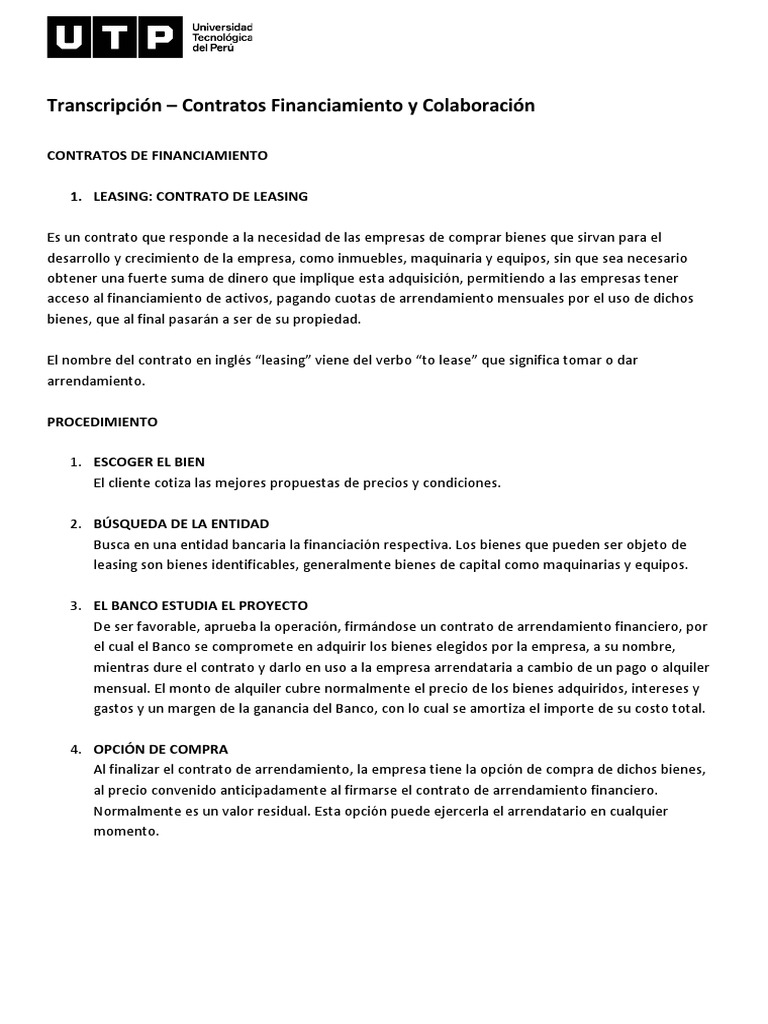 Semana 10 - Infografía - Contratos Financiamiento y Colaboración-Transcripción | PDF | Negocios ...