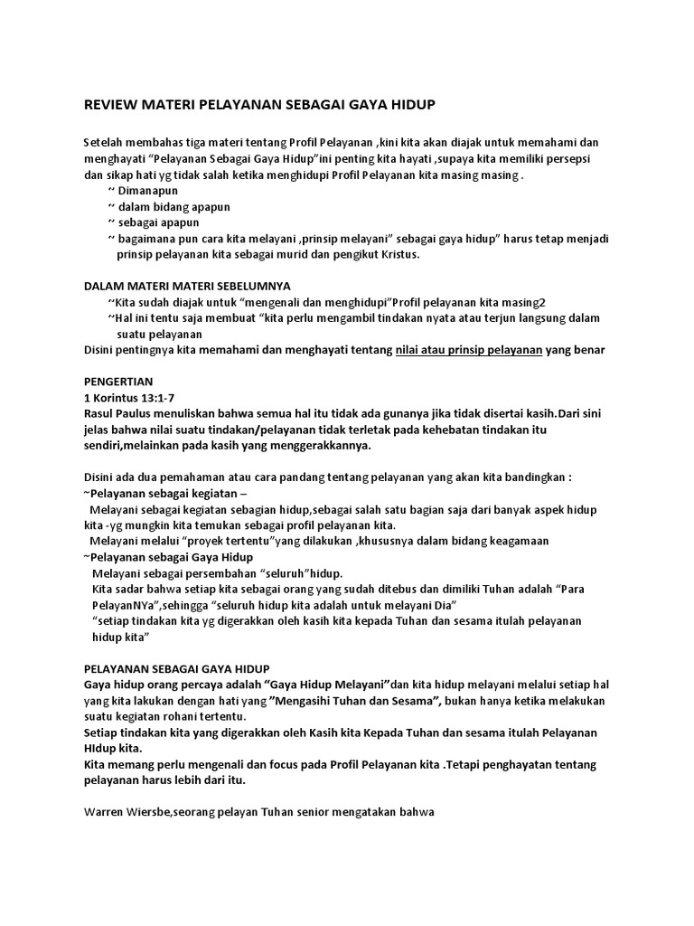 Revisi-Overview Materi Pelayanan Sebagai Gaya Hidup | PDF