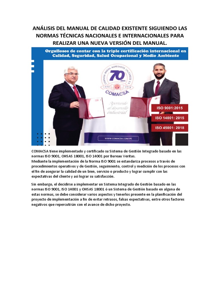 Análisis Del Manual de Calidad Existente Siguiendo Las Normas Técnicas ... Análisis Del Manual de Calidad Existente Siguiendo Las Normas Técnicas ...