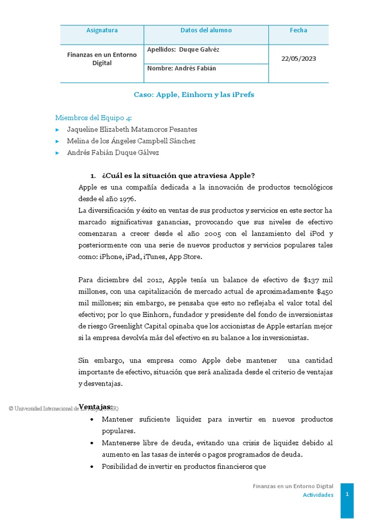 Apple, Einhorn y Iprefs Grupo 4 Caso 2 | PDF