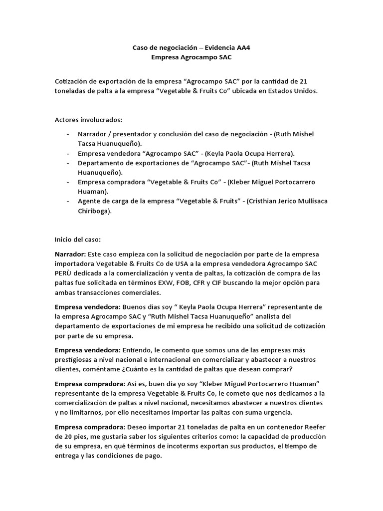 Caso de Negociación AA4 | PDF