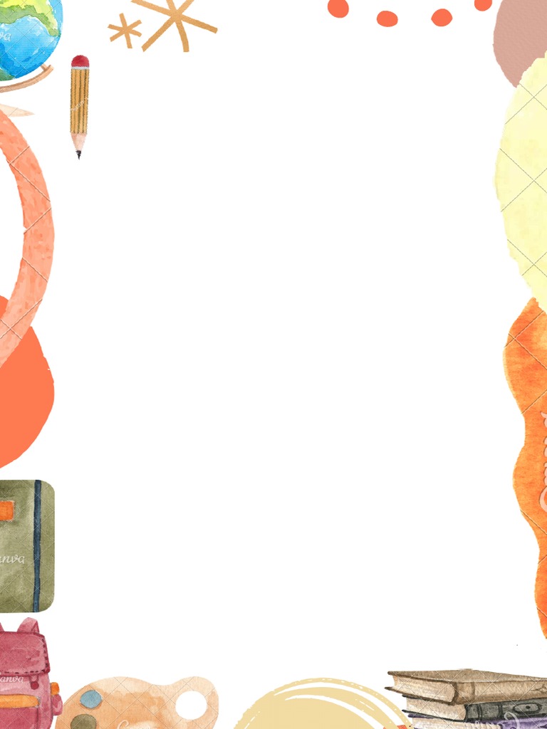 Watercolor School Materials Blank A4 Page Border | PDF