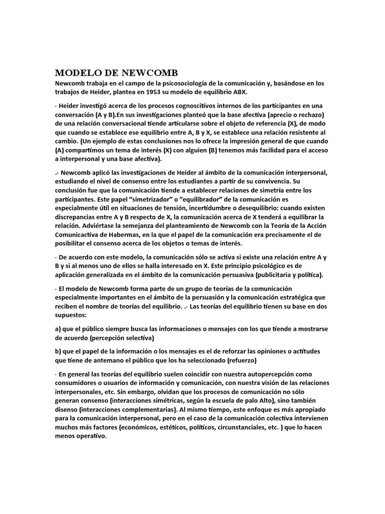 EL MODELO DE Newcomb | PDF | Comunicación | Percepción