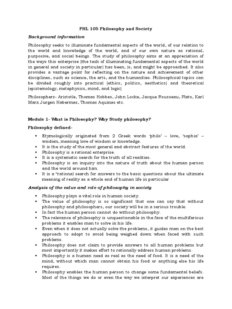 Philosophy's Role in Society | PDF