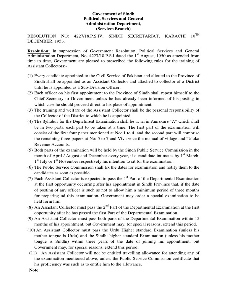 Course Outline SPSC Exam For Assistant Collector | PDF | Magistrate ...