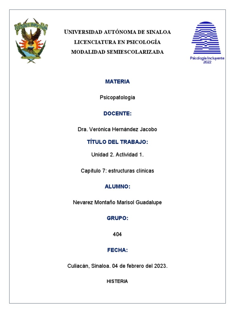 UNIDAD 2. ACTIVIDAD 1. CAPITULO 7' ESTRUCTURAS CLÍNICAS- Marisol ...