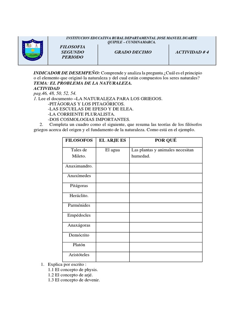 Guía 4 Filo 10 - 1 | PDF | Aristóteles | Pitágoras