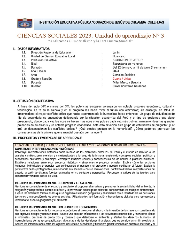 UNIDAD 3 - Ciencias Sociales 4° | PDF | Aprendizaje | Evaluación