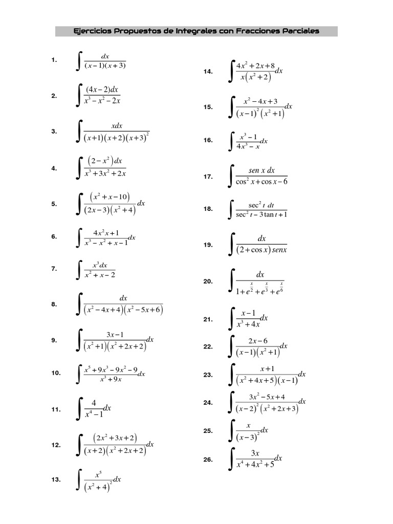 Ejercicios de Integrales con Fracciones | PDF