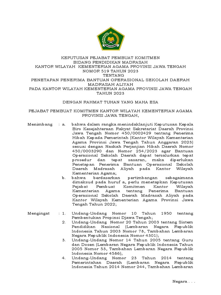 SK PPK Penerima Bosda Ma Tahun 2023 | PDF