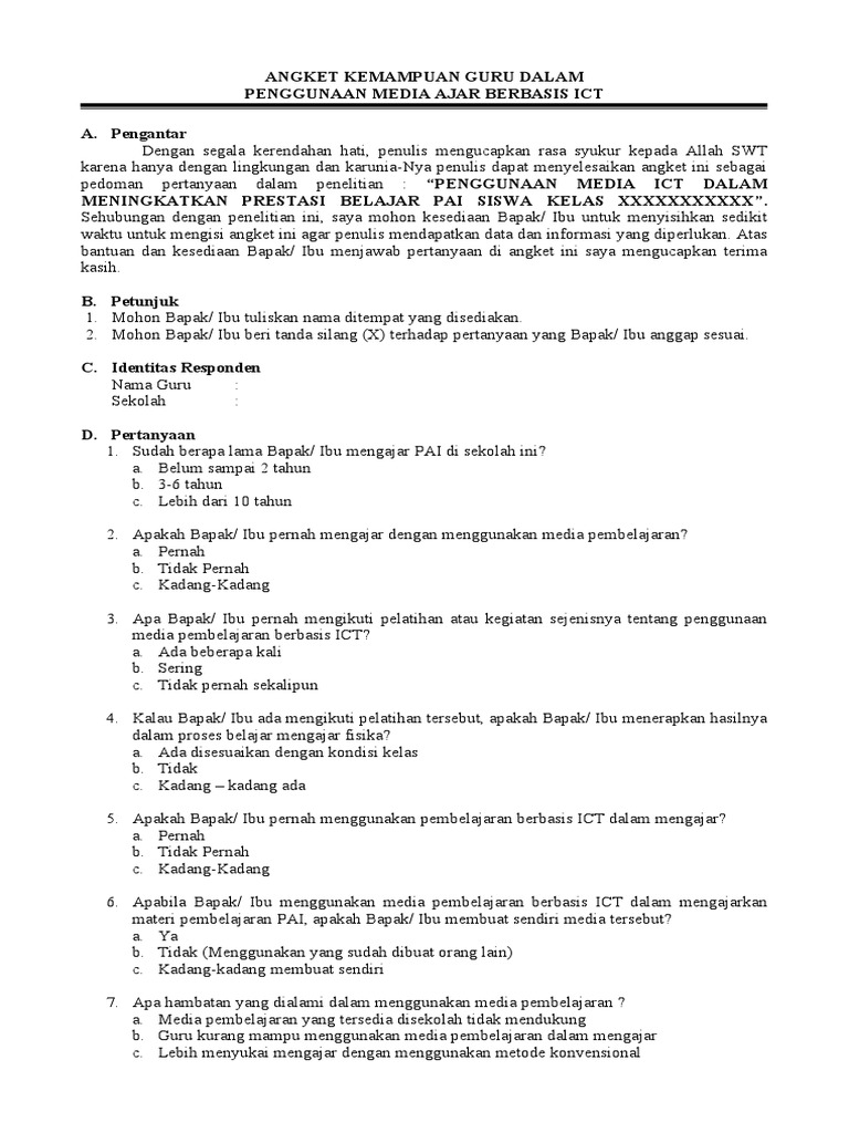 Contoh Angket Media Ict | PDF | Karier & Perkembangan
