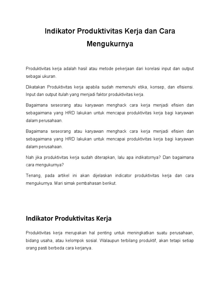 Produktivitas Kerja: Indikator & Ukuran | PDF