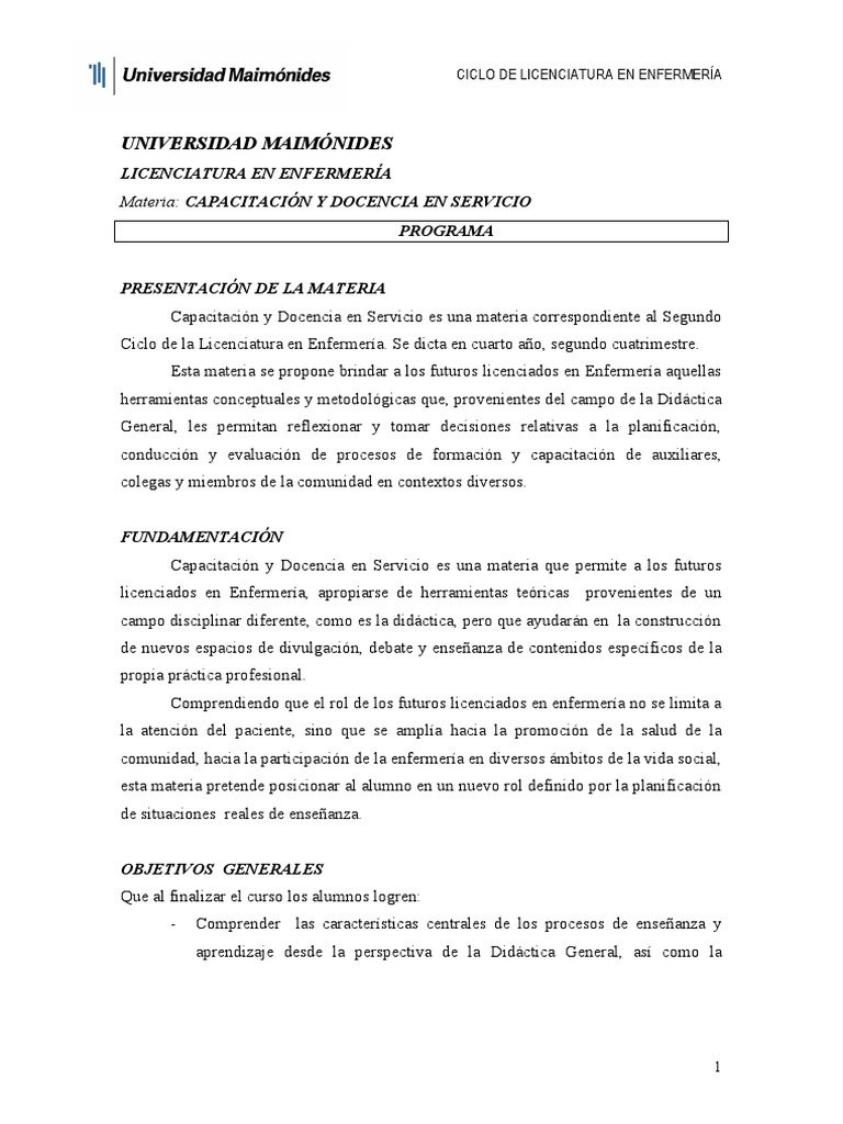 CAPACITACIÓN Y DOCENCIA EN SERVICIO | PDF