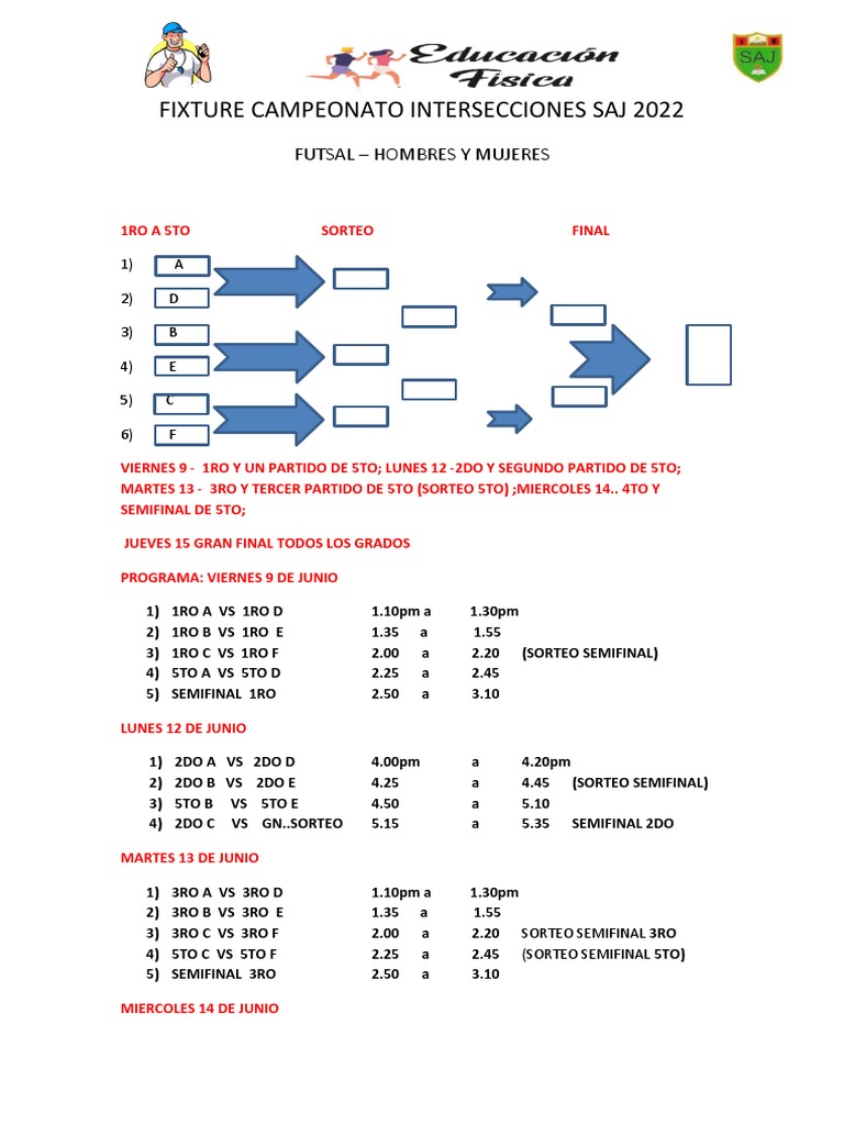 Fixture Campeonato Intersecciones Saj 202211 | PDF