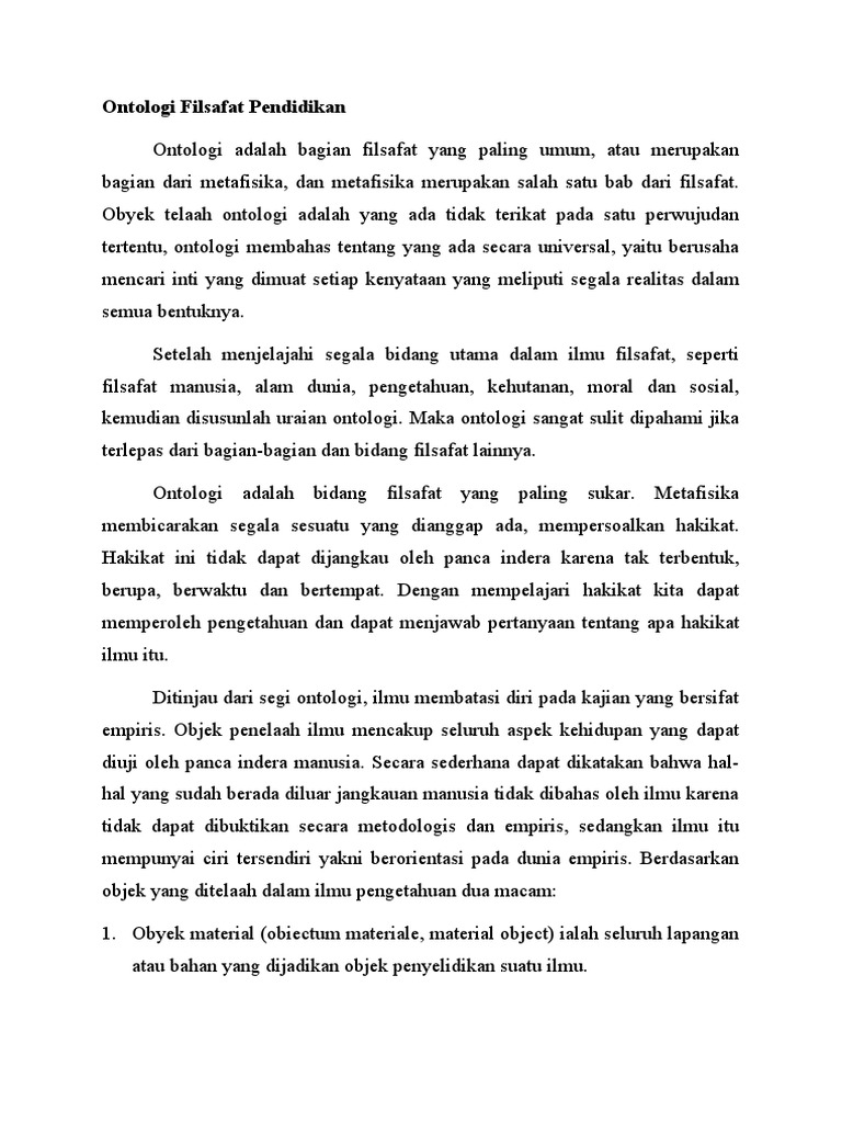 ONTOLOGI, EPISTIMOLOGI, DAN AKSIOLOGI Filsafat Pendidikan | PDF