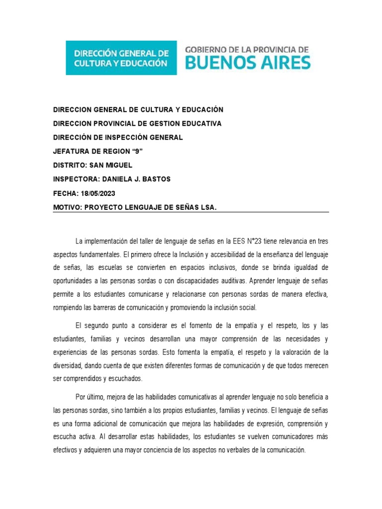 La Implementación Del Taller de Lenguaje de Señas en La EES N23 | PDF | Lenguaje de señas ...