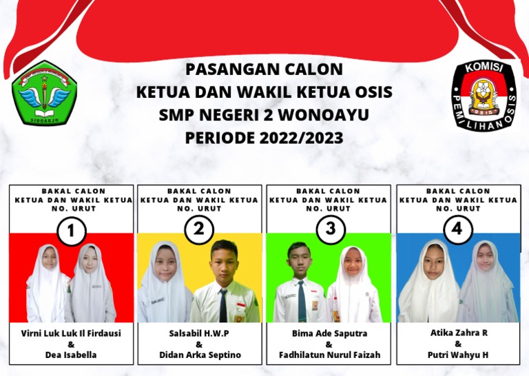SURAT SUARA PEMILIHAN KETUA DAN WAKIL KETUA OSIS SMP NEGERI 2 WONAYU PERIODE 2021-2022-1 | PDF