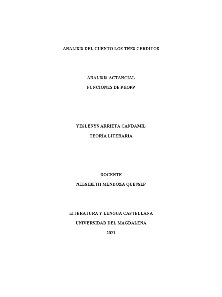 Analisis Del Cuento Los Tres Cerditos | PDF | Narración | Cuentos