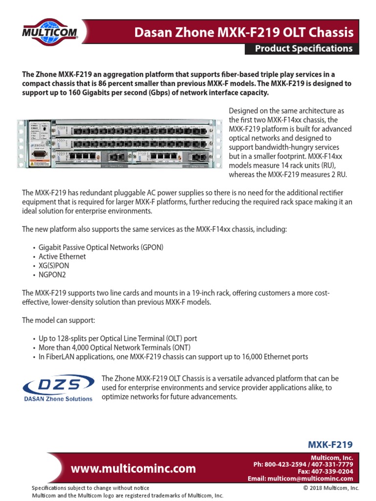 Dasan Zhone MXK F219 Spec Sheet | PDF | Physical Layer Protocols ...