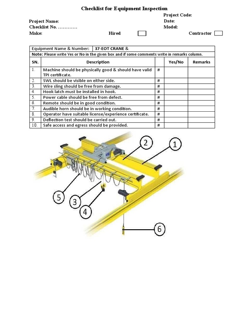 Contoh Checklist For Equipment Inspection EOT CRANE | PDF