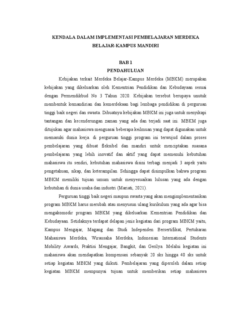 Kendala Dalam Implementasi Pembelajaran Merdeka Belajar | PDF