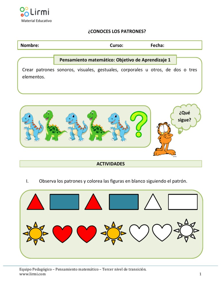 Transición Oa1 3onivel Pensamiento Matematico CONOCES LOS PATRONES | PDF | Aprendizaje | Enseñando