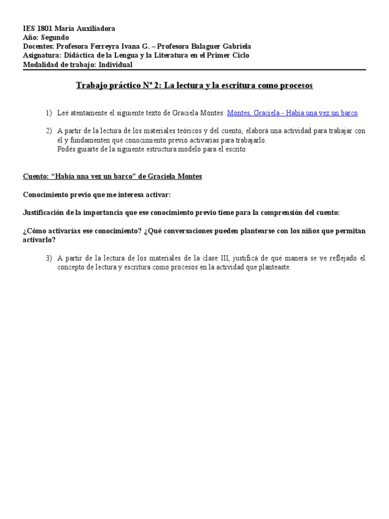 Trabajo Practico N 2 - La Lectura y La Escritura Como Procesos | PDF