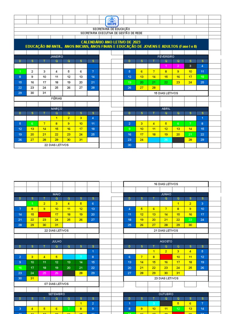 Calendário de Recife Ano Letivo 2023 | PDF Calendário de Recife Ano Letivo 2023 | PDF