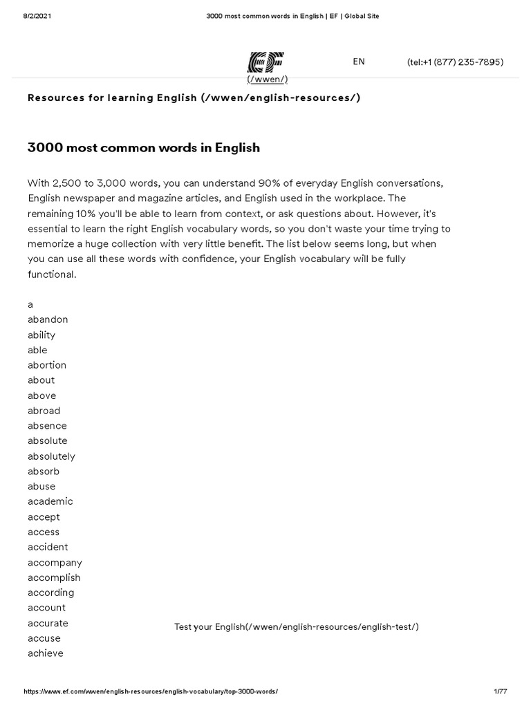 3000 Most Common Words in English - EF - Global Site | PDF | English ...