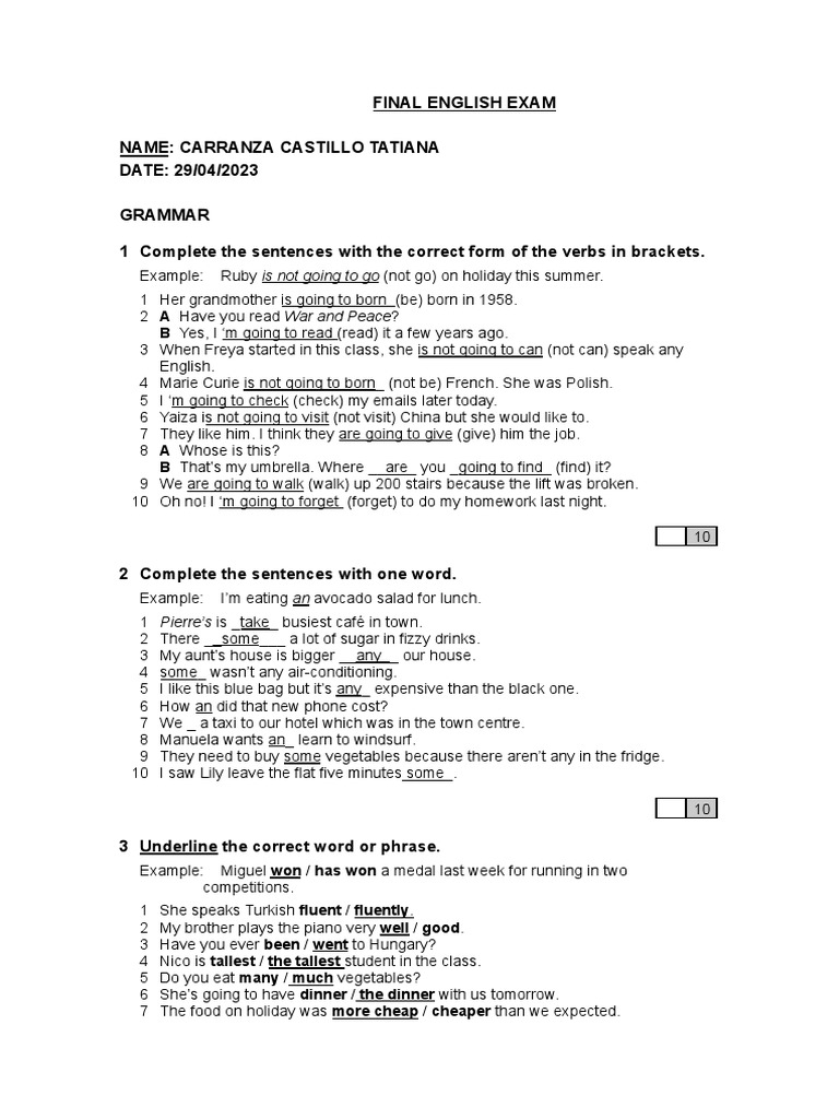 Final English Exam | Download grátis PDF | Linguistics