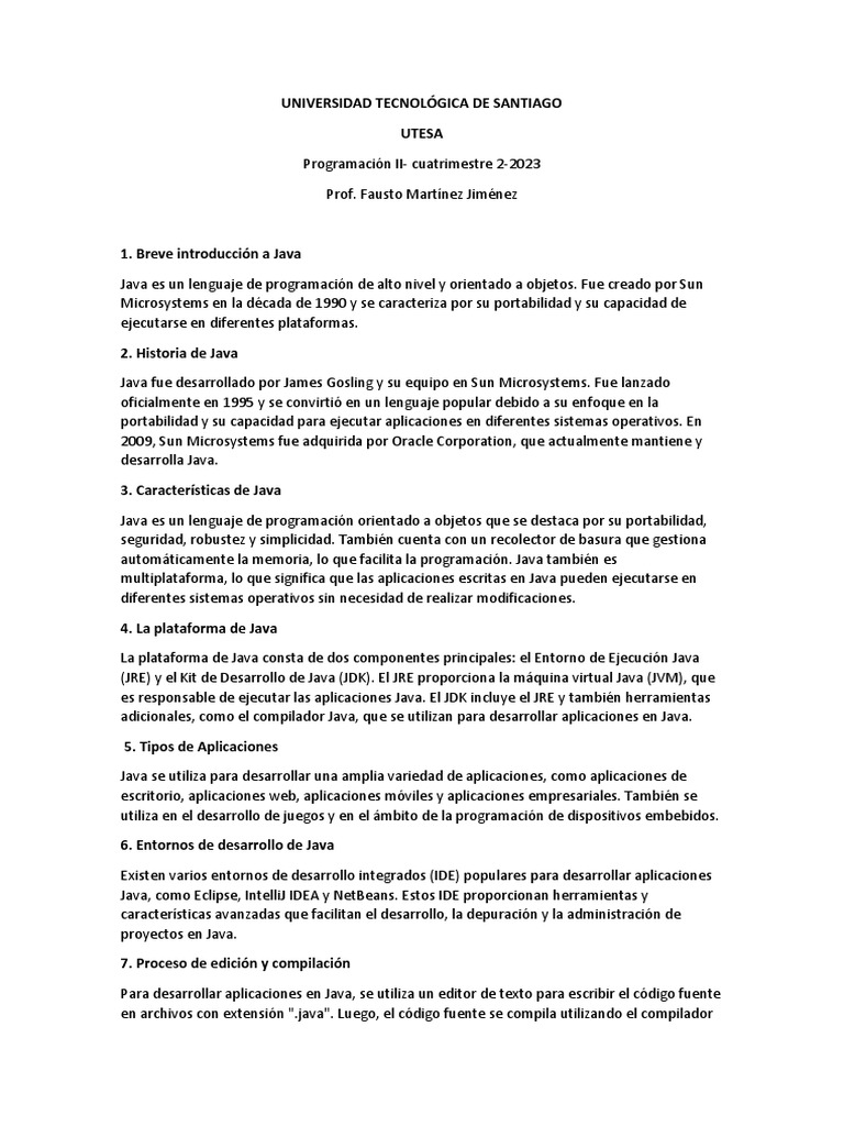 Introducción a Java y sus características | PDF