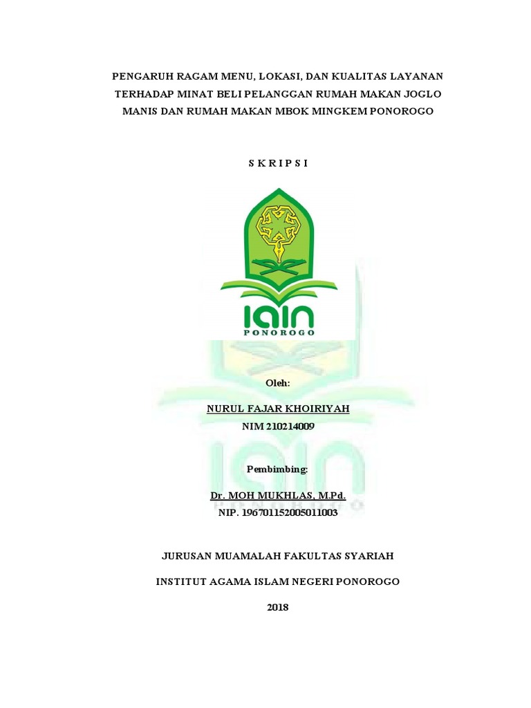 2018, Pengaruh Ragam Menu, Lokasi Dan Kualitas Layanan Terhadap Minat ...