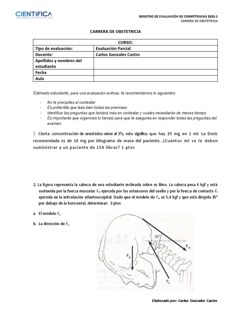 Examen Parcial Biofísica Obs 2 | PDF | La columna vertebral