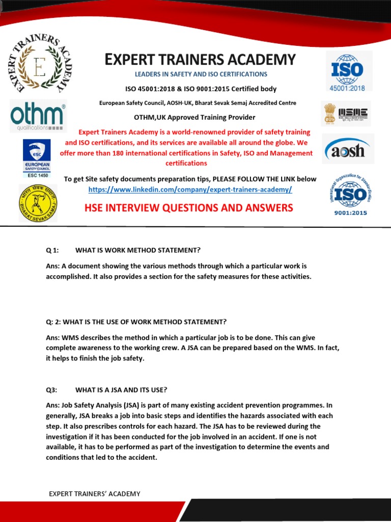 Expert Trainers Academy - Hse Interview Questions V1 | PDF | Ionizing ...