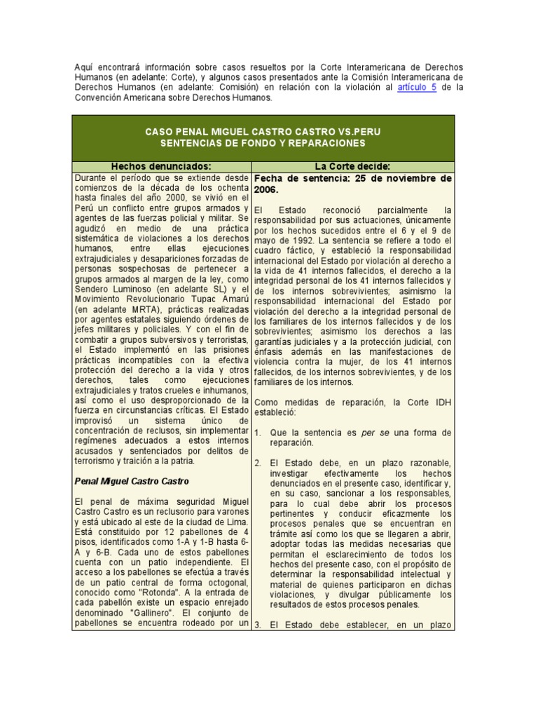Caso Penal Miguel Castro Vs Peru | PDF | Tortura | Policía