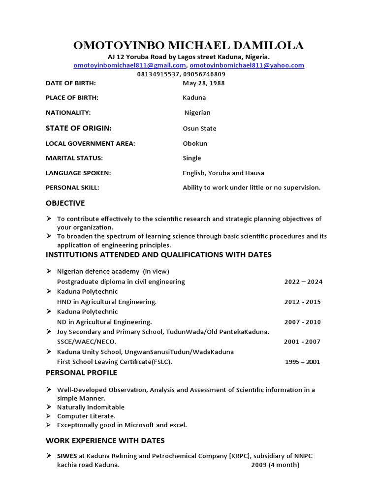 Michael CV | PDF | Nigeria | Teachers