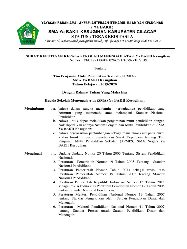 SK Tim Penjamin Mutu Smaya | PDF