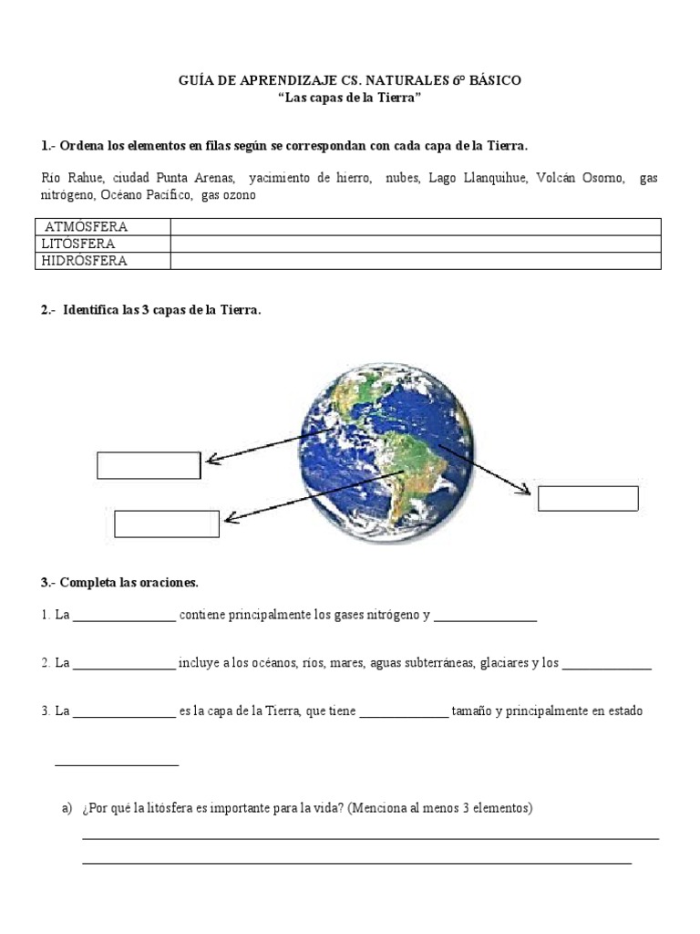 Actividades sobre las Capas de la Tierra | PDF | Tierra | Atmósfera