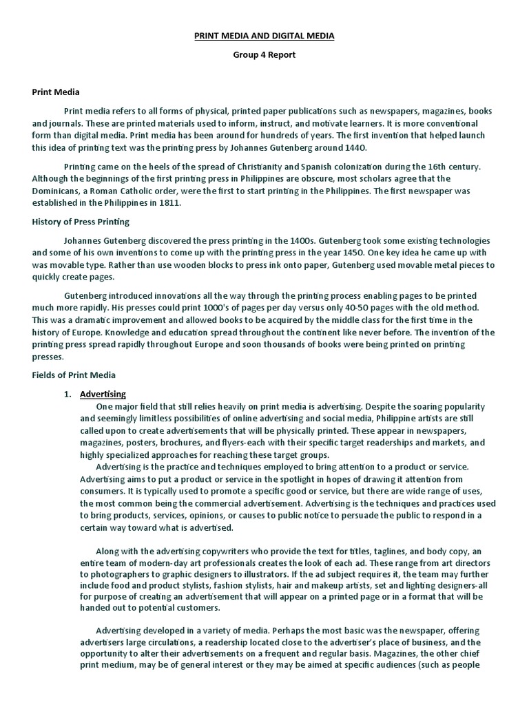 Print Media and Digital Media | PDF | Printing | Printing Press