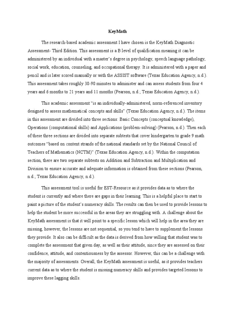 Keymath Assessment Tool 6175 | PDF | National Council Of Teachers Of ...