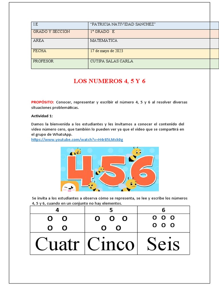 Miercoles 17 - Mate - Los Numeros 4, 5 y 6 | PDF | Evaluación | Cognición