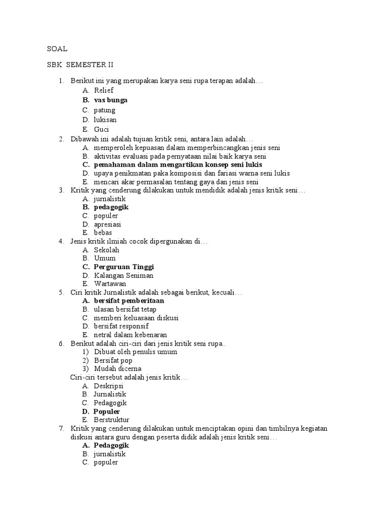 Kelas X Soal SBK Uas Genap | PDF | Seni | Puisi