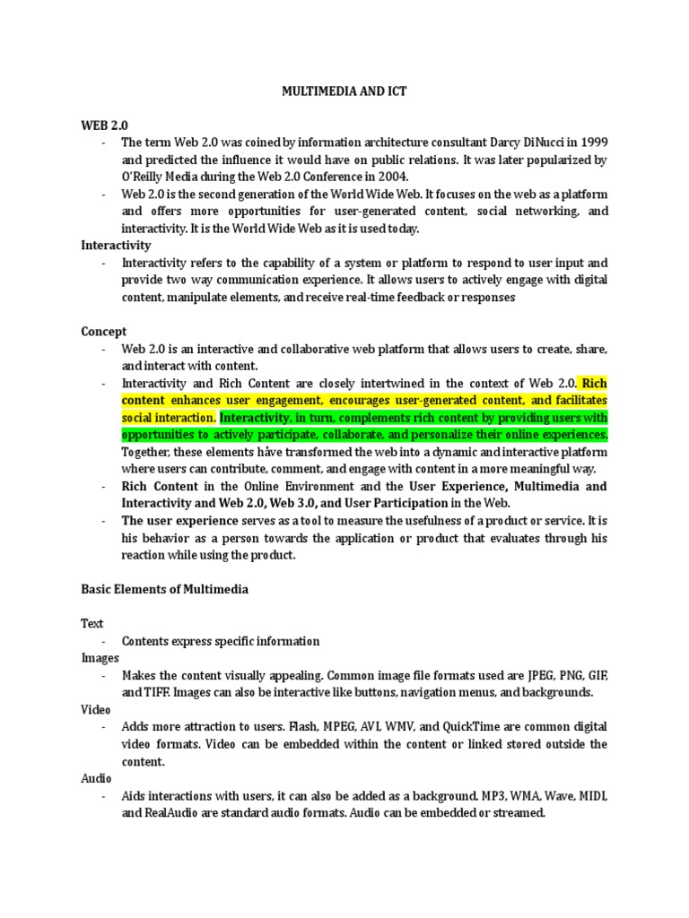 E TECH LESSON 1 - Multimedia and ICT Notes | PDF | Web 2.0 | Multimedia