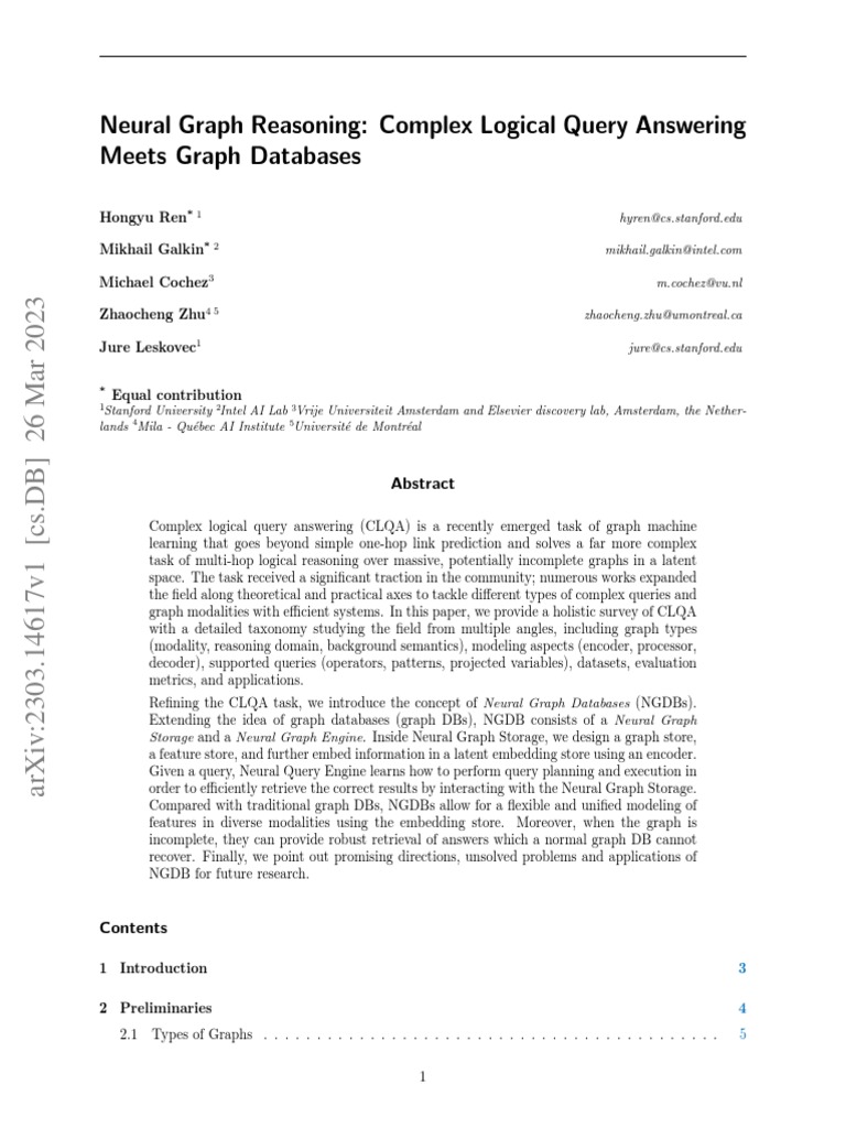 Neural Graph Reasoning: Complex Logical Query Answering Meets Graph Databases | PDF | First ...