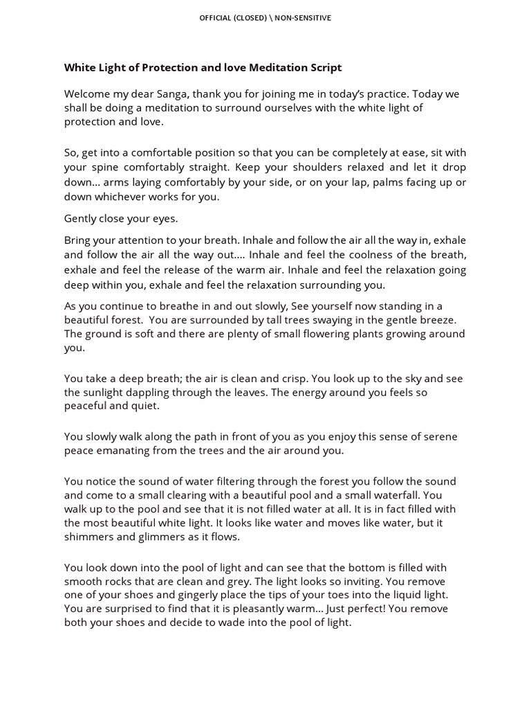 White Light of Protection and Love Meditation Script | PDF | Breathing