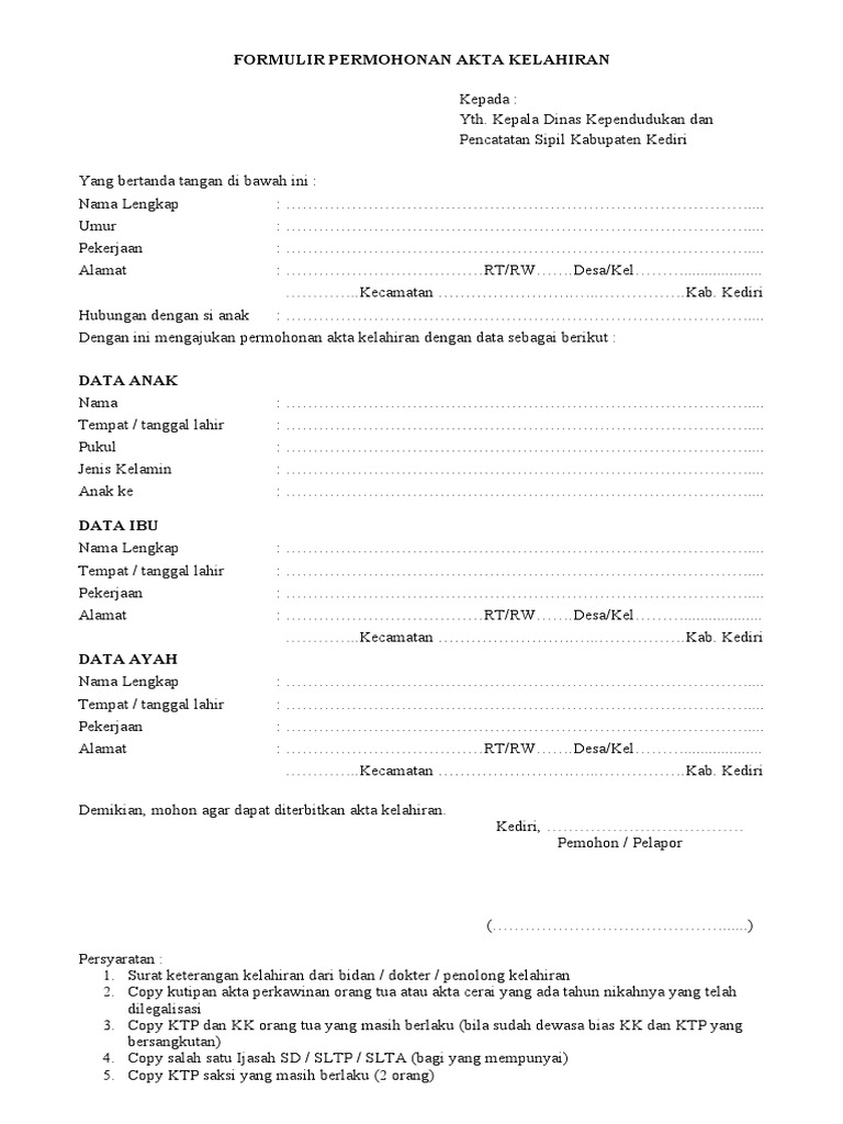 FORMULIR AKTA KELAHIRAN | PDF