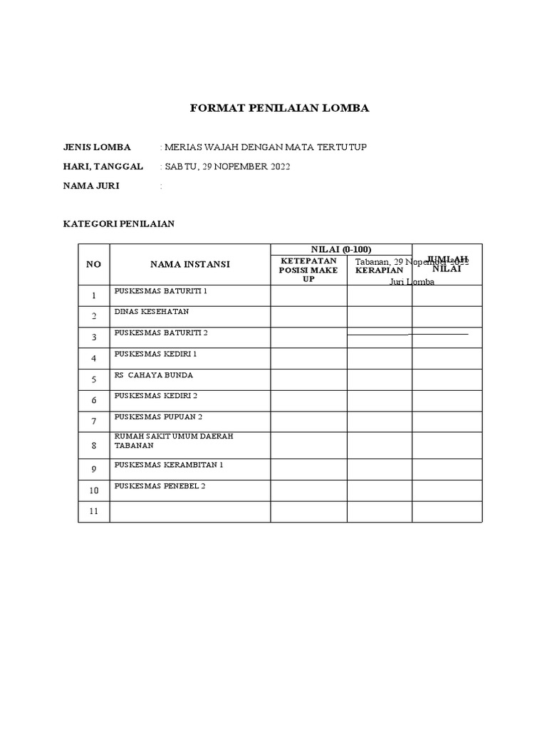 Format Penilaian Lomba | PDF
